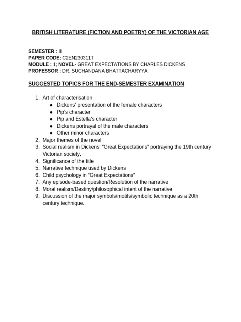 Great Expectations - Endsem Topics | PDF