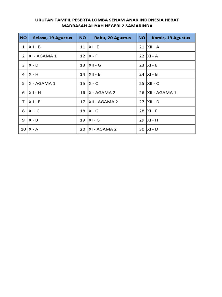 Jadwal Lomba Senam 2025 | PDF
