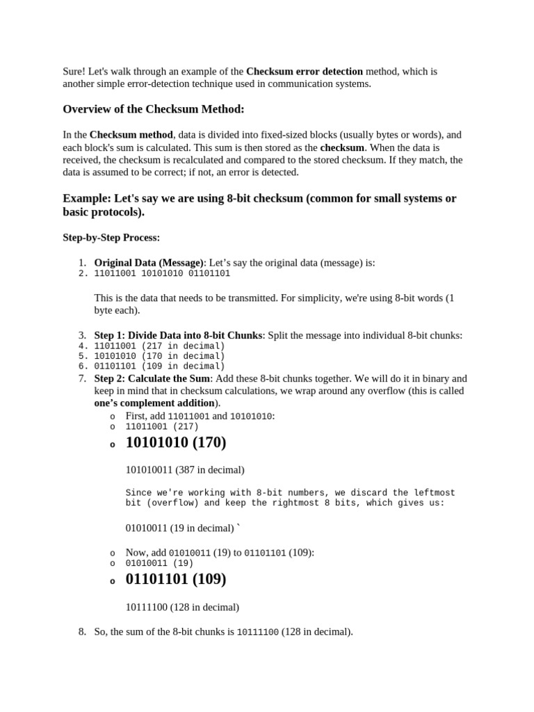 Checksum Method Example | PDF | Bit | Error Detection And Correction