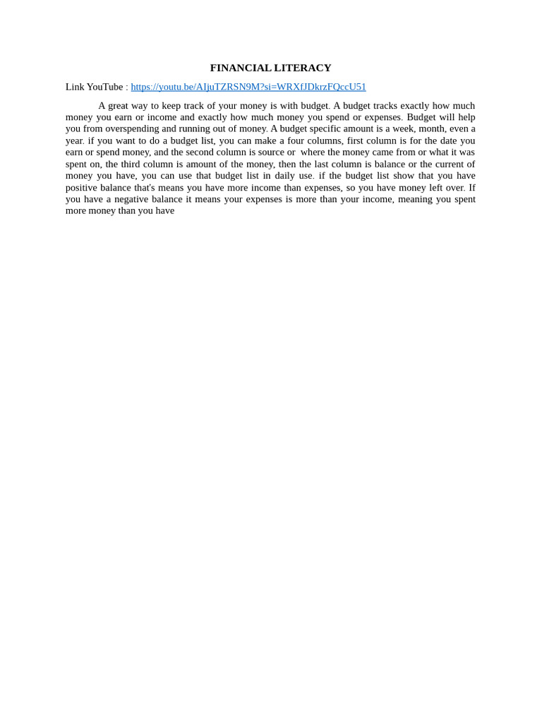 Financial Literacy | PDF