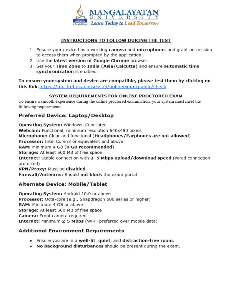 Online Exam Instructions and Requirements | PDF | Android (Operating ...
