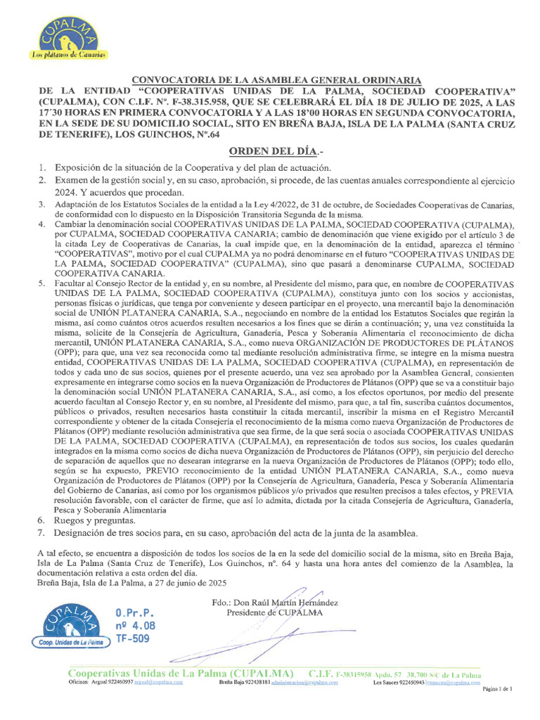 Convocatoria Asamblea General Ordinara | PDF