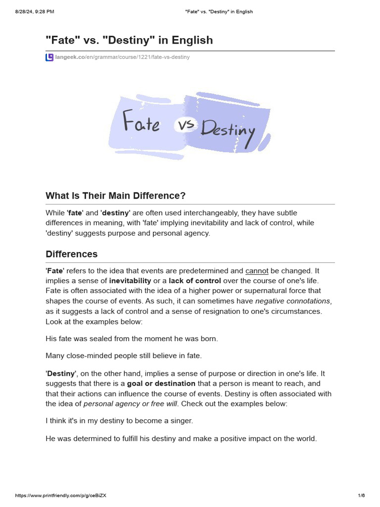Fate vs. Destiny: Key Differences | PDF | Destiny | Determinism