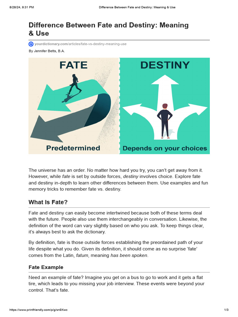Difference Between Fate and Destiny - Meaning & Use | PDF | Destiny | Luck