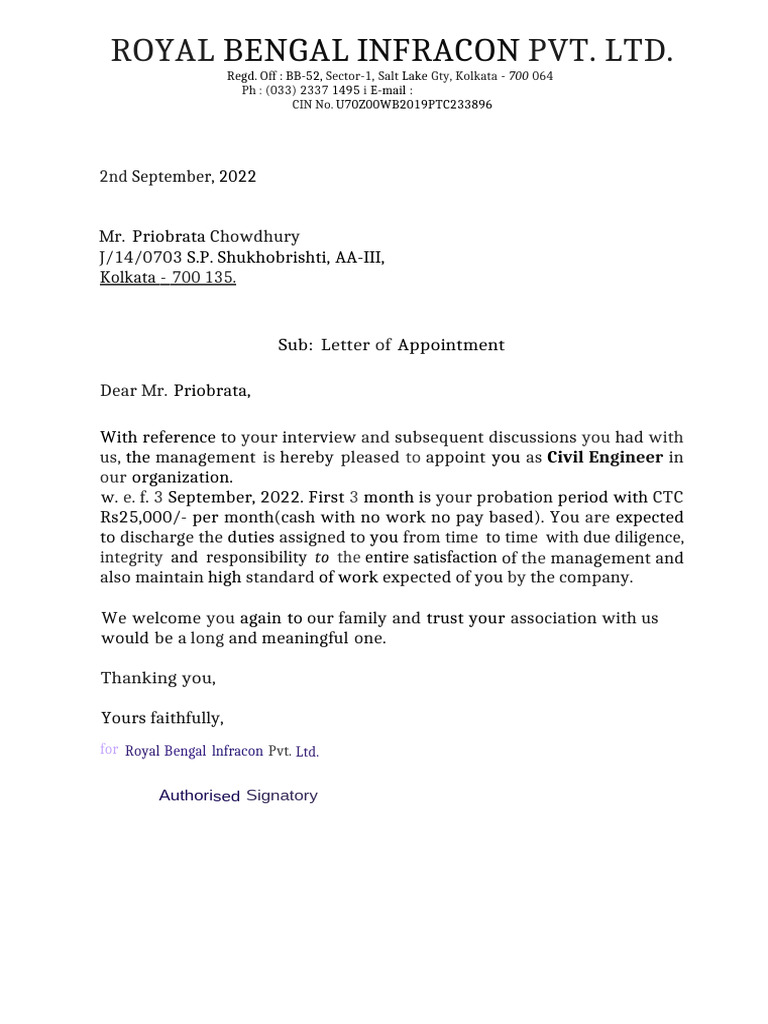 Appointment Letter Page-0001 | PDF