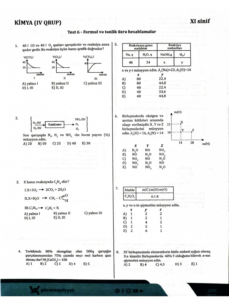 4-Cü Qrup. Quiz 6. Formul VƏ Tənlik Üzrə Hesablamalar. | PDF