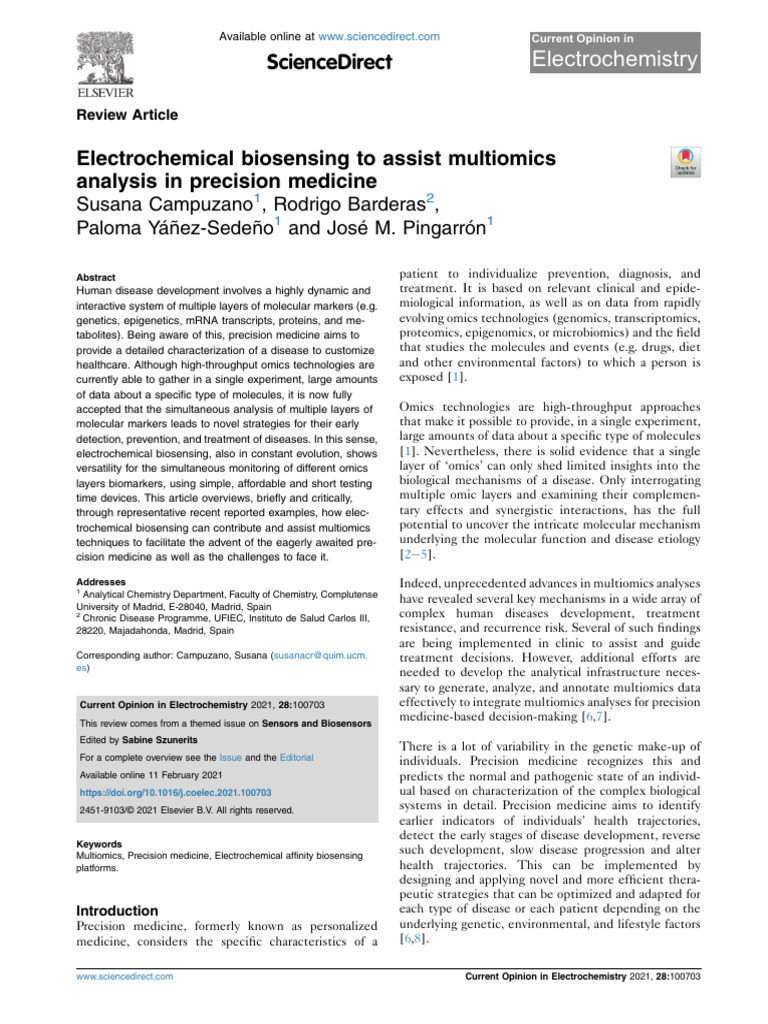 Electrochemical Biosensing To Assist Multiomics | PDF | Biosensor ...