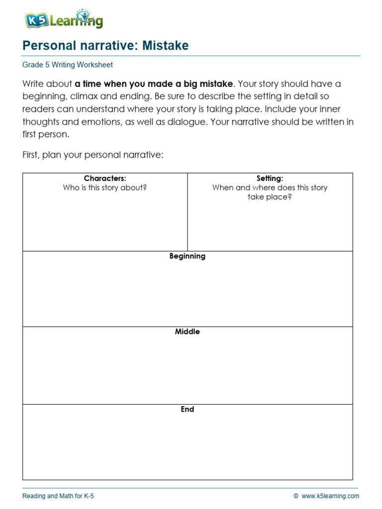 5th Grade Personal Narrative Worksheet | PDF