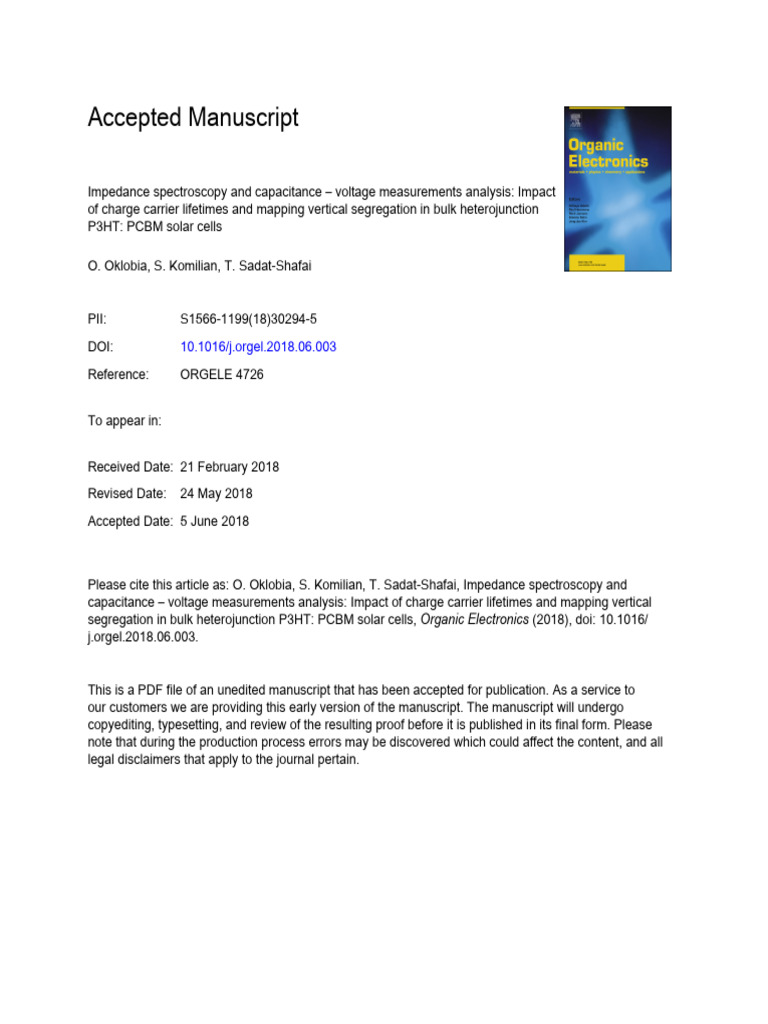 Impedance Spectroscopy...Impact of Charge Carrier Lifetimes and Mapping ...