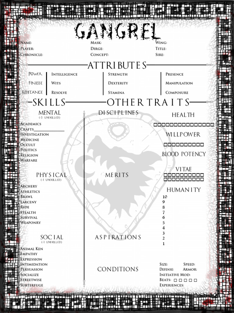 RequiemForRome 2ndED 2-Page Clan Gangrel Interactive | PDF