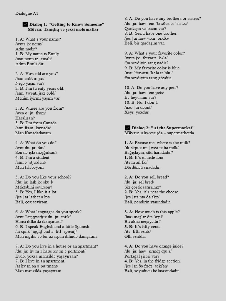 A1 English Dialogue | PDF