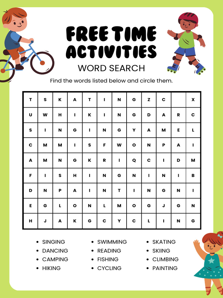 Free Time Activities, Hobbies and Interests Word Search | PDF