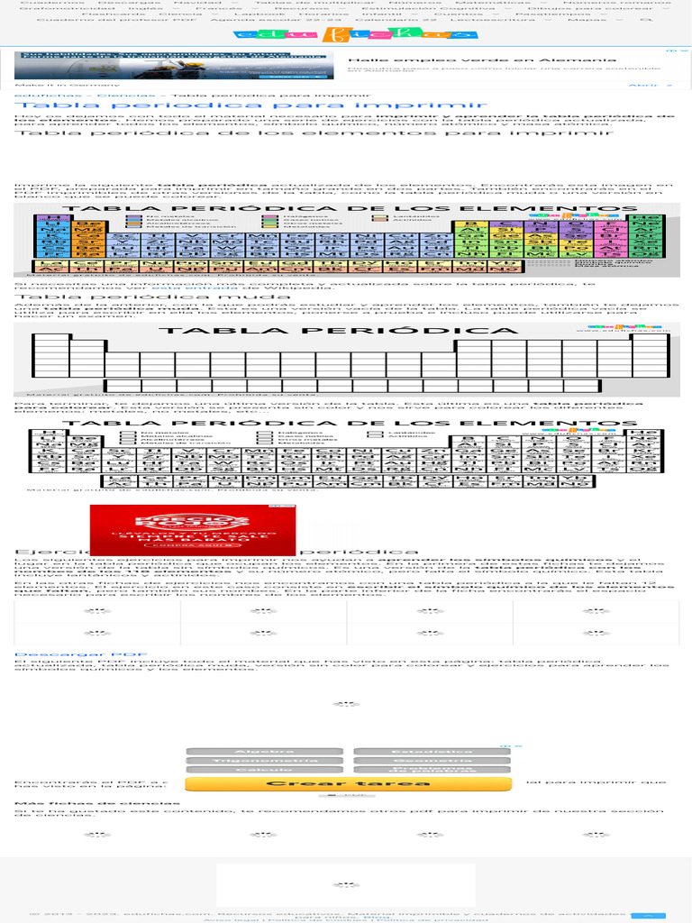 Tabla Periódica para Colorear e Imprimir | PDF | Tabla periódica | Átomos