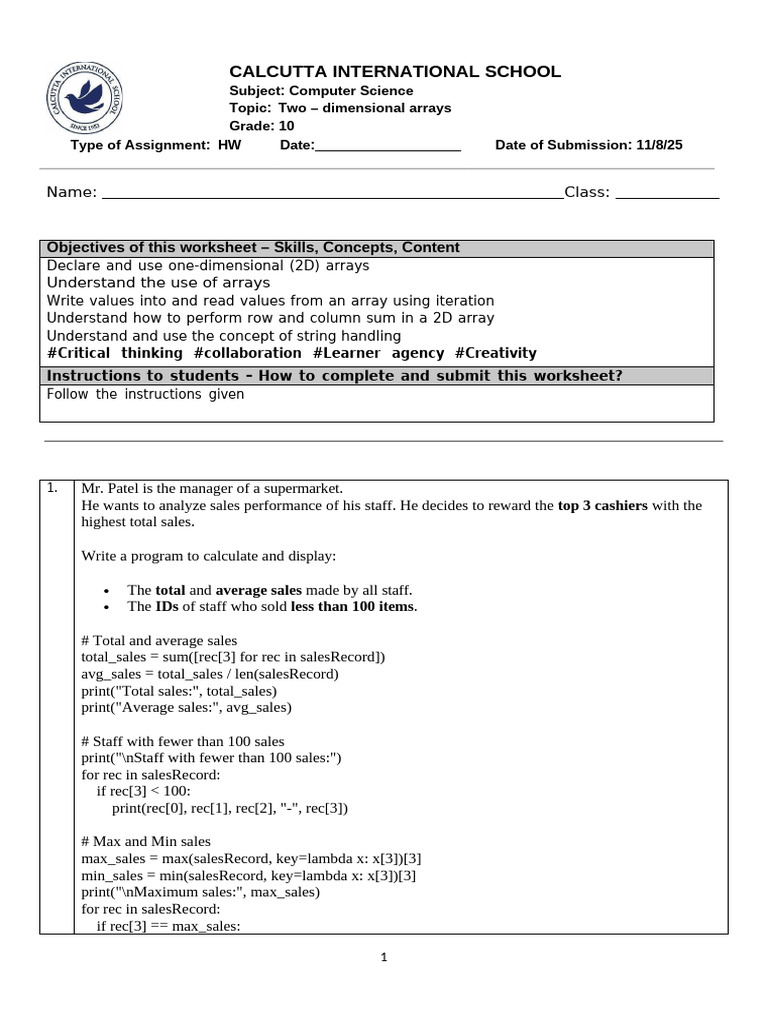 Array and Strings_worksheet 2_solutions | PDF | Computer Programming