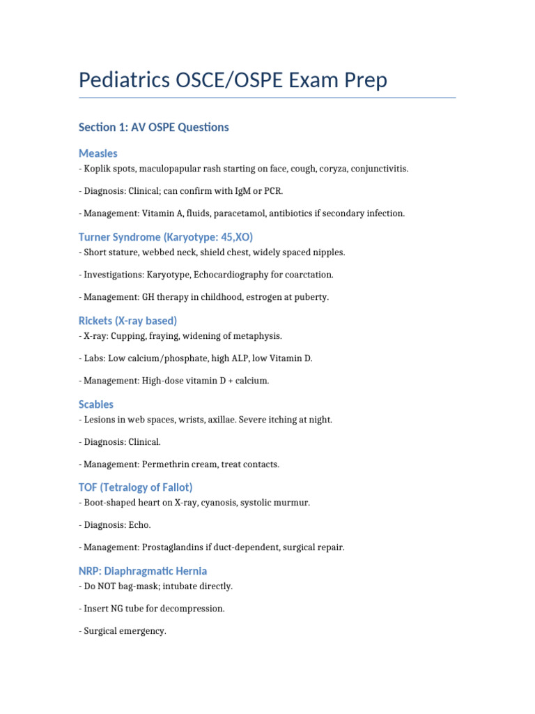 Pediatrics OSCE Exam Preparation Guide | PDF | Diseases And Disorders ...