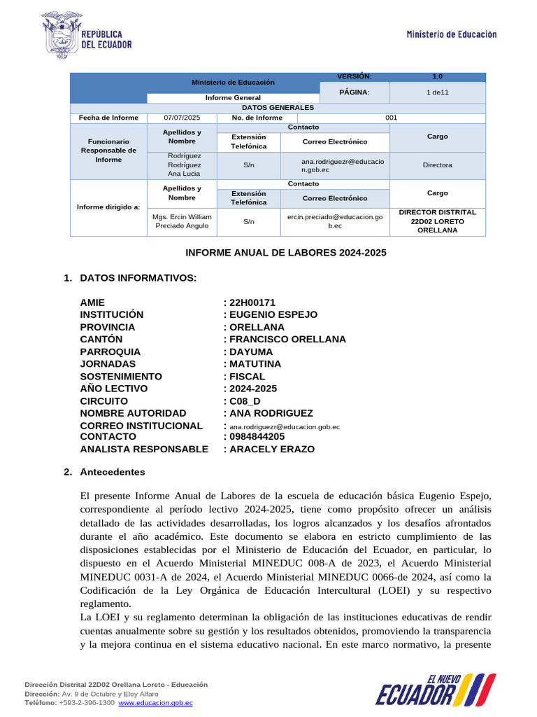 Informe Anual de Labores 2024-2025 | PDF | Responsabilidad | Plan de ...