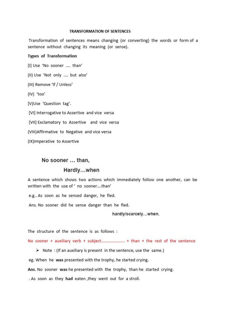 Sentence Transformation Techniques | PDF | Verb | Linguistics