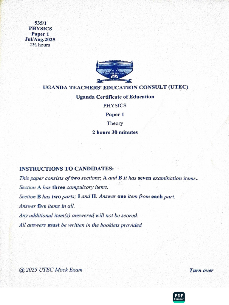 Utec Phy-1 Mock_2025 | PDF