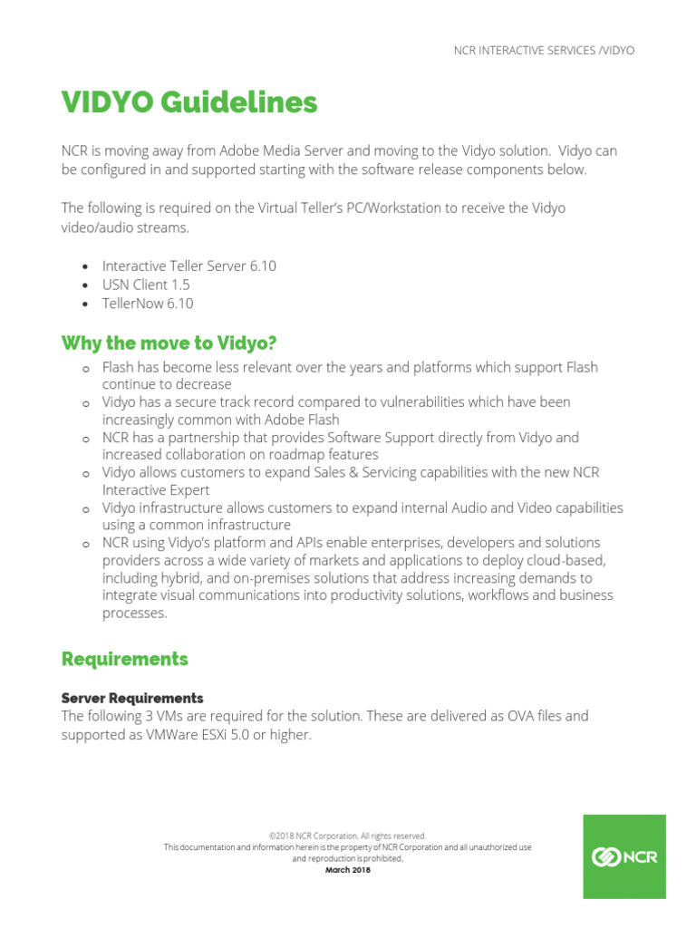 Vidyo Guidelines For Interactive Teller - V1 | PDF | Port (Computer ...