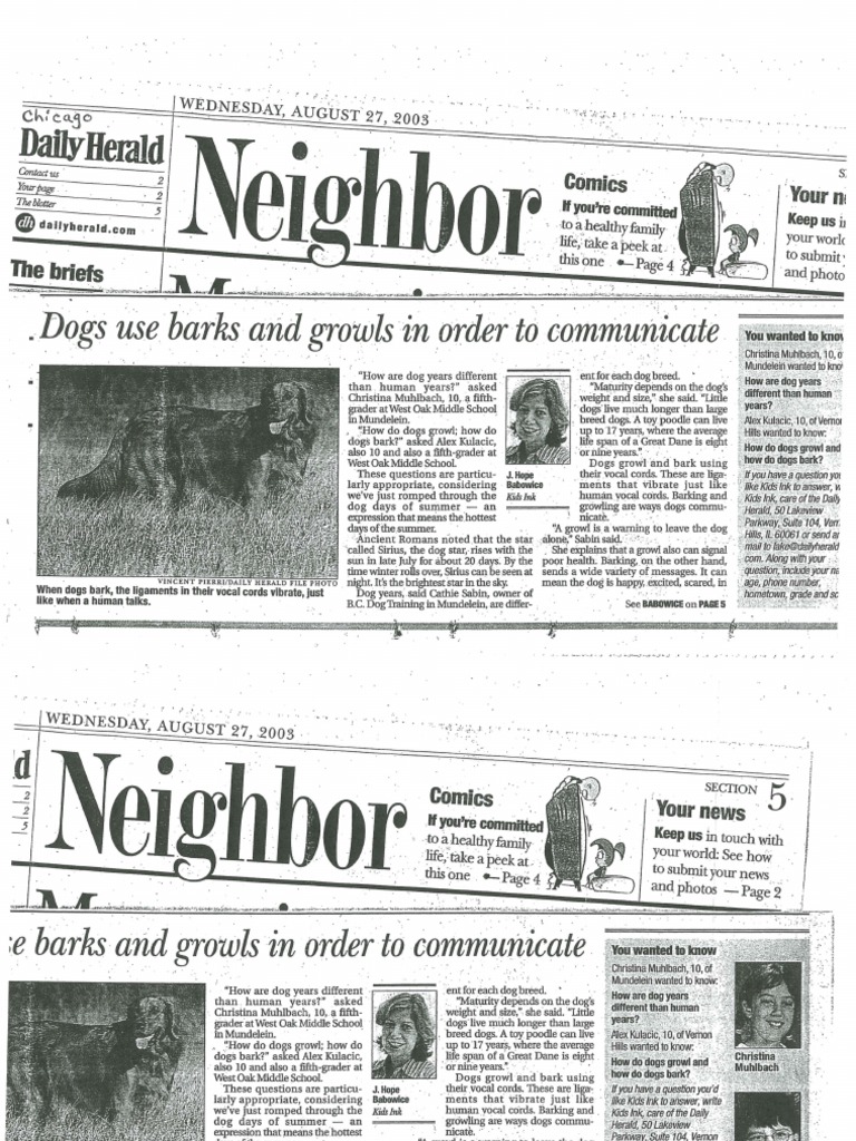 Chicago Daily Herald August 2003 | PDF | Subspecies Of Canis Lupus | Dogs