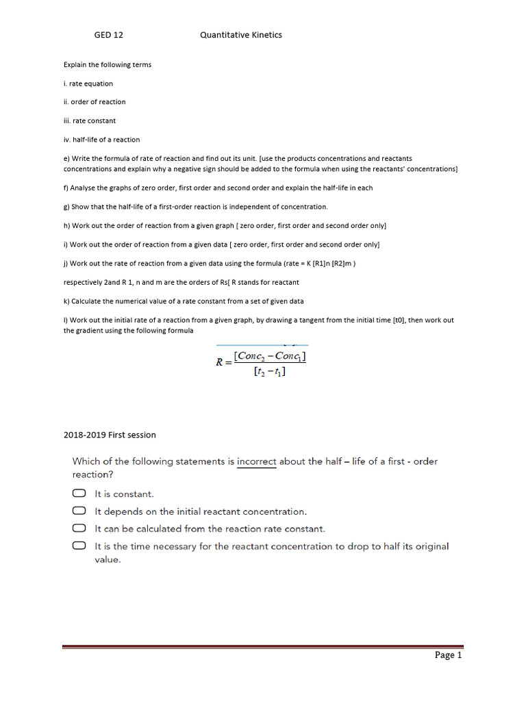 Quantitative Kinetics 2023 | PDF | Chemical Kinetics | Reaction Rate