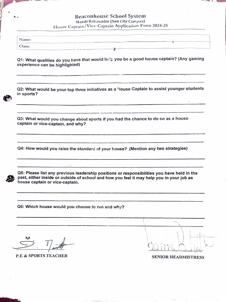Sports Captain Form | PDF