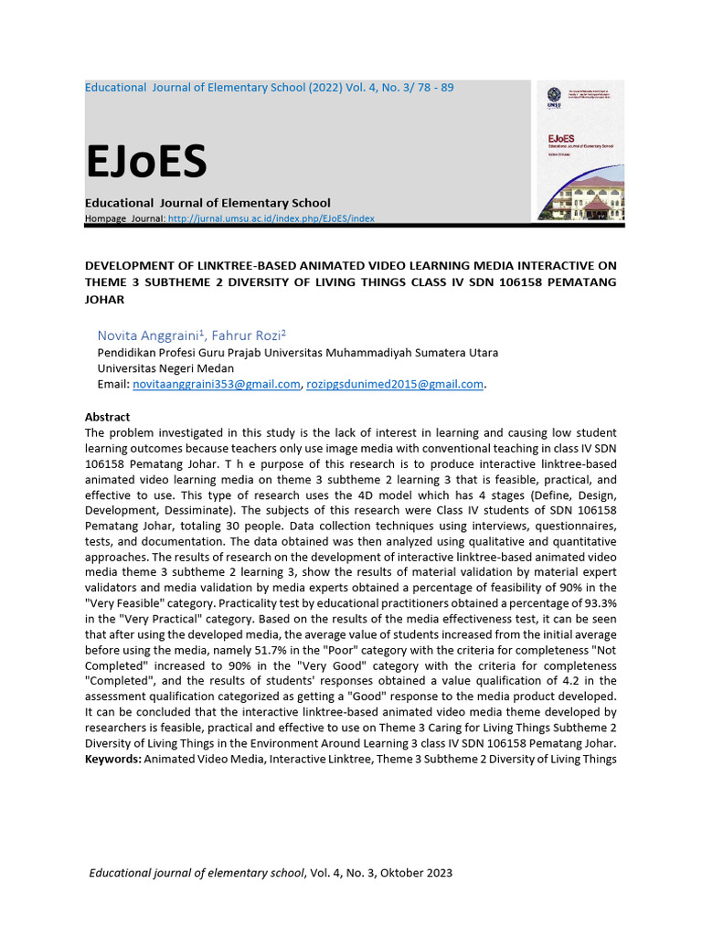 Ejoes Educational Journal Of Elementary School Pdf Learning Teachers