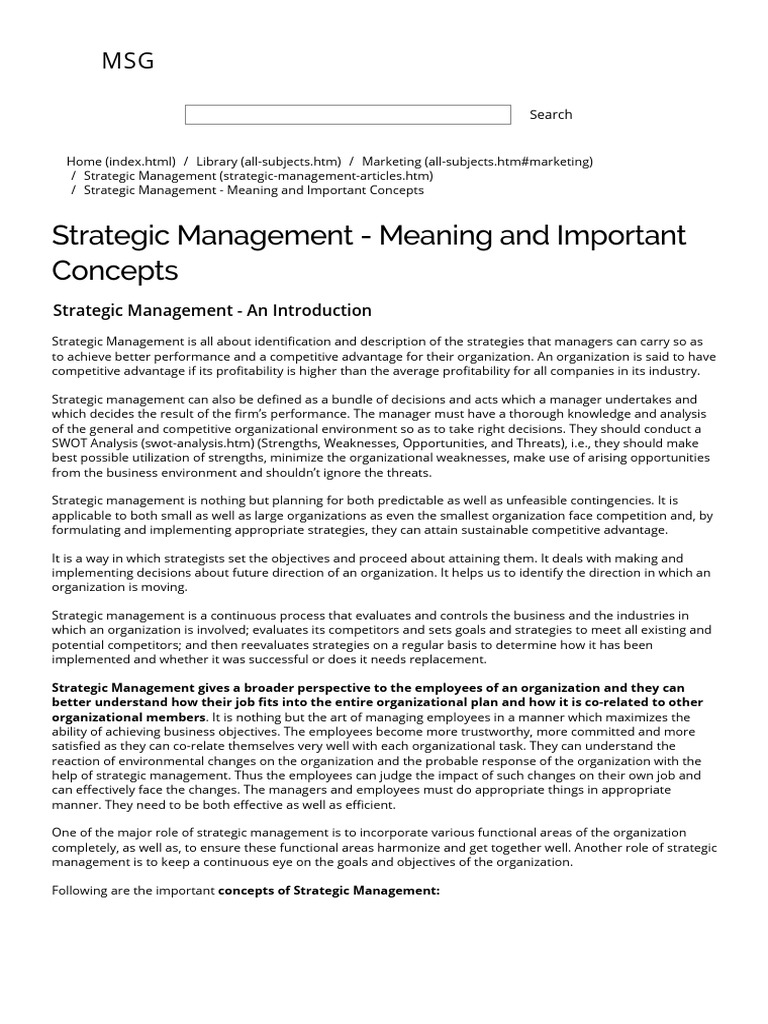 381 Strategic Management - Meaning and Important Concepts-1 | PDF ...