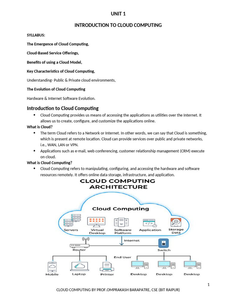 CC Unit 1 | PDF | Cloud Computing | Software As A Service