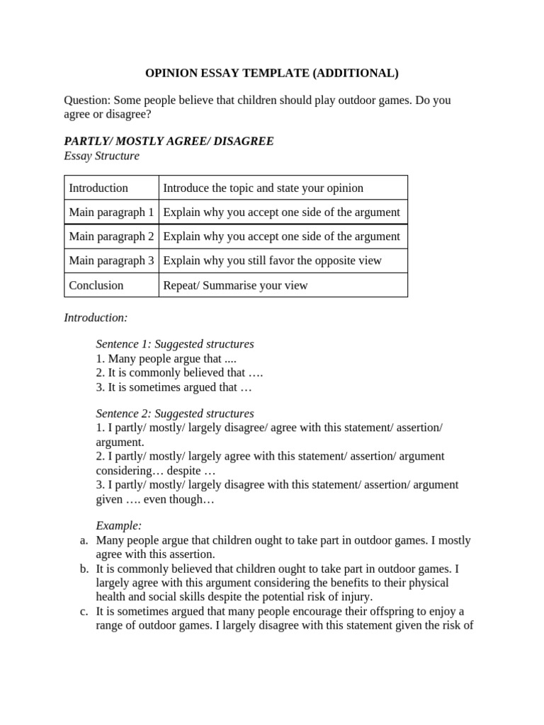 Opinion Essay Template (Additional) | PDF | Argument | Essays
