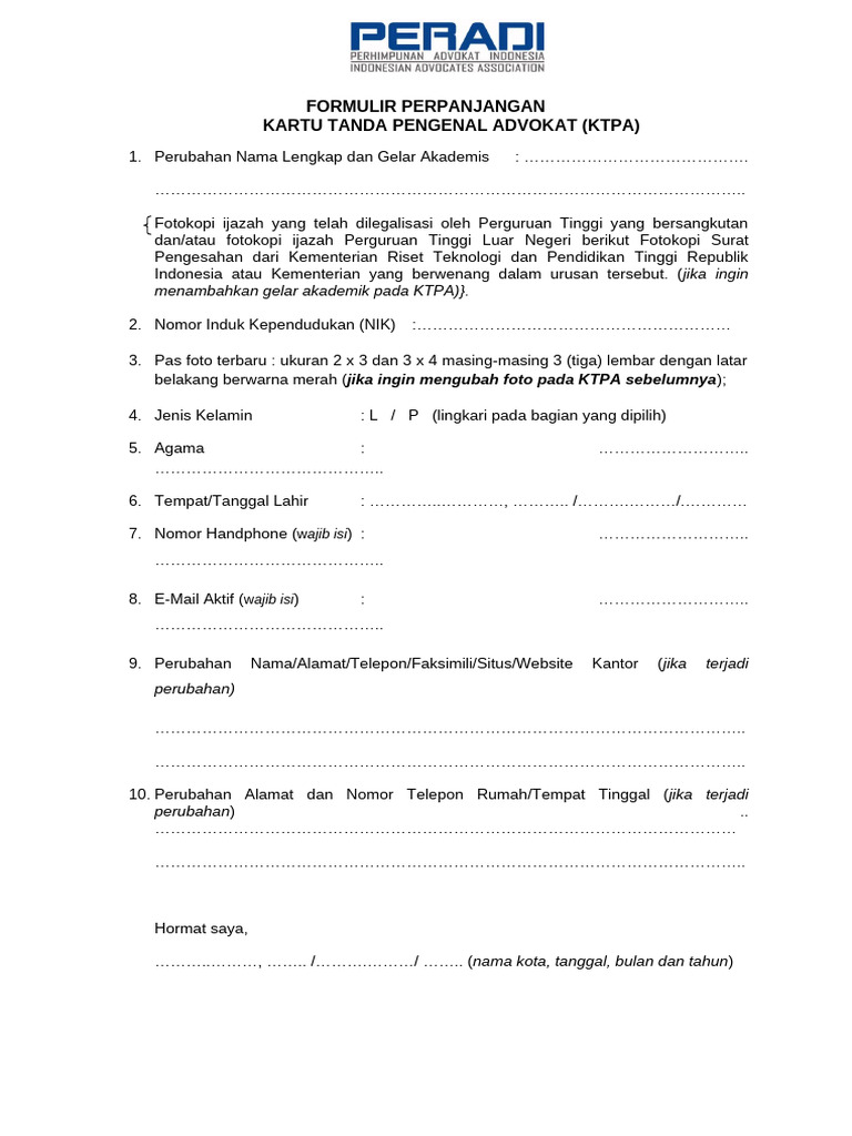 Syarat Perpanjangan KTPA | PDF