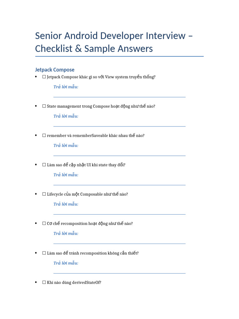 Senior Android Developer Interview Checklist | PDF