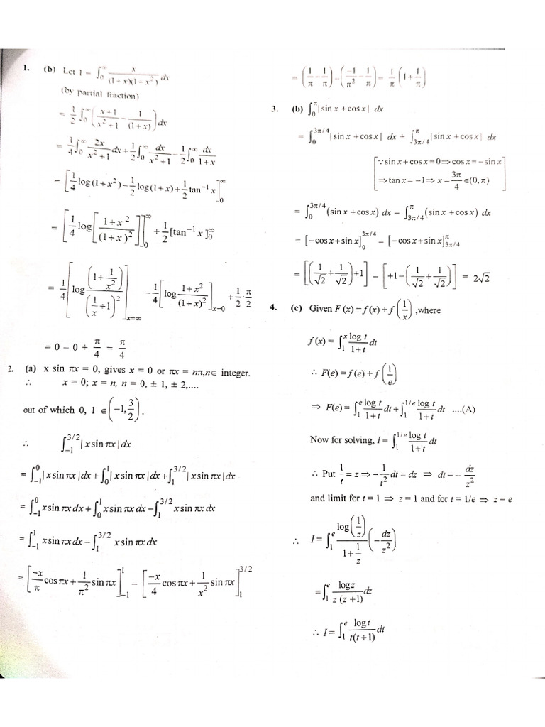 Definite Integral MCQ Test Hints | PDF