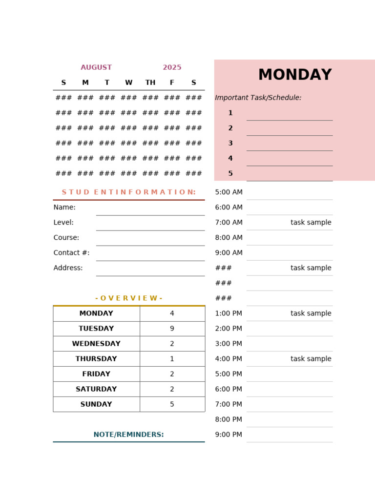 Weekly Student Schedule Template | PDF