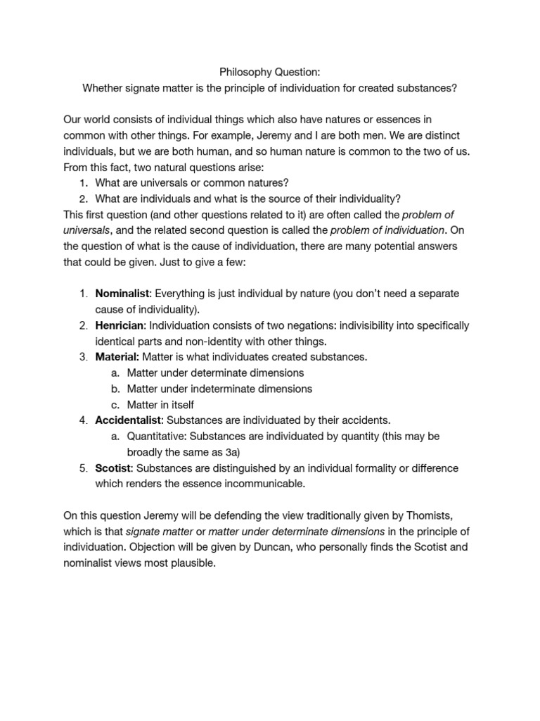 Principles of Individuation and Incarnation | PDF | Predestination ...