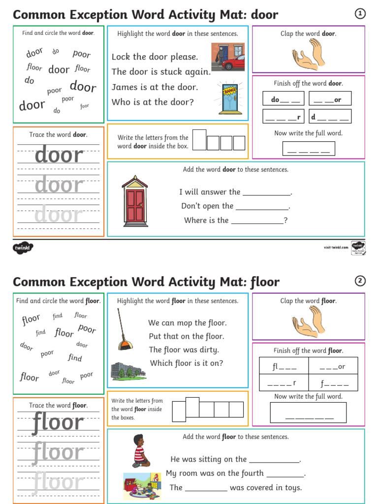 Common Exception Words Activity Mat | PDF