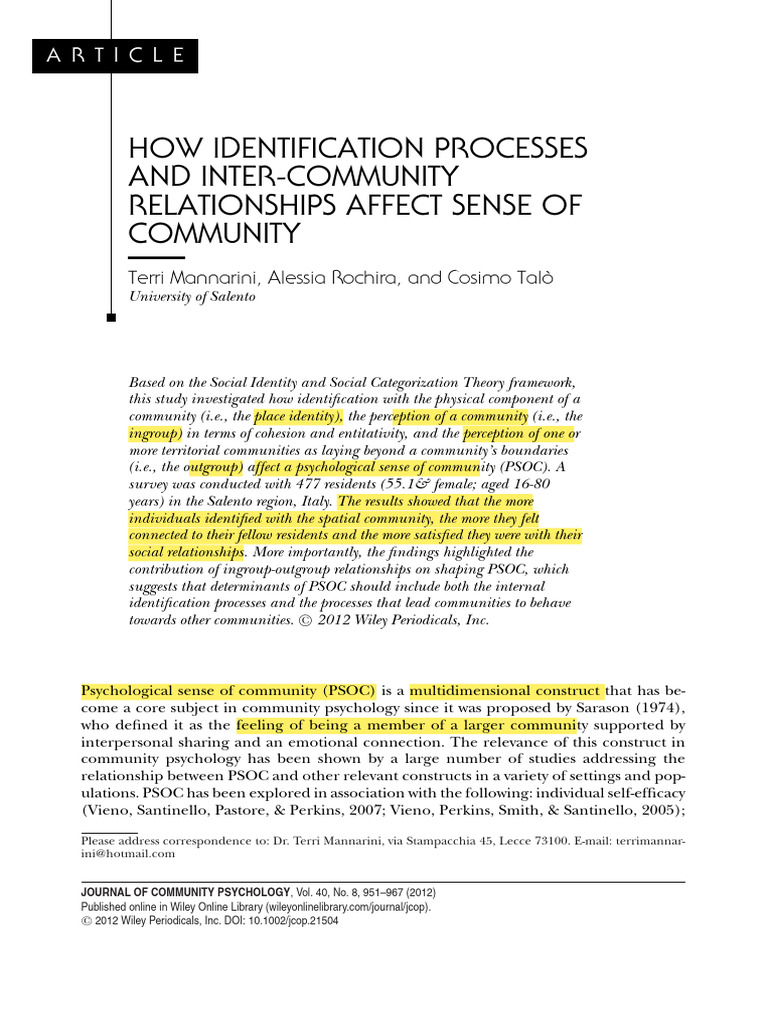 Impact of Community Identity on PSOC | PDF | Group Cohesiveness ...