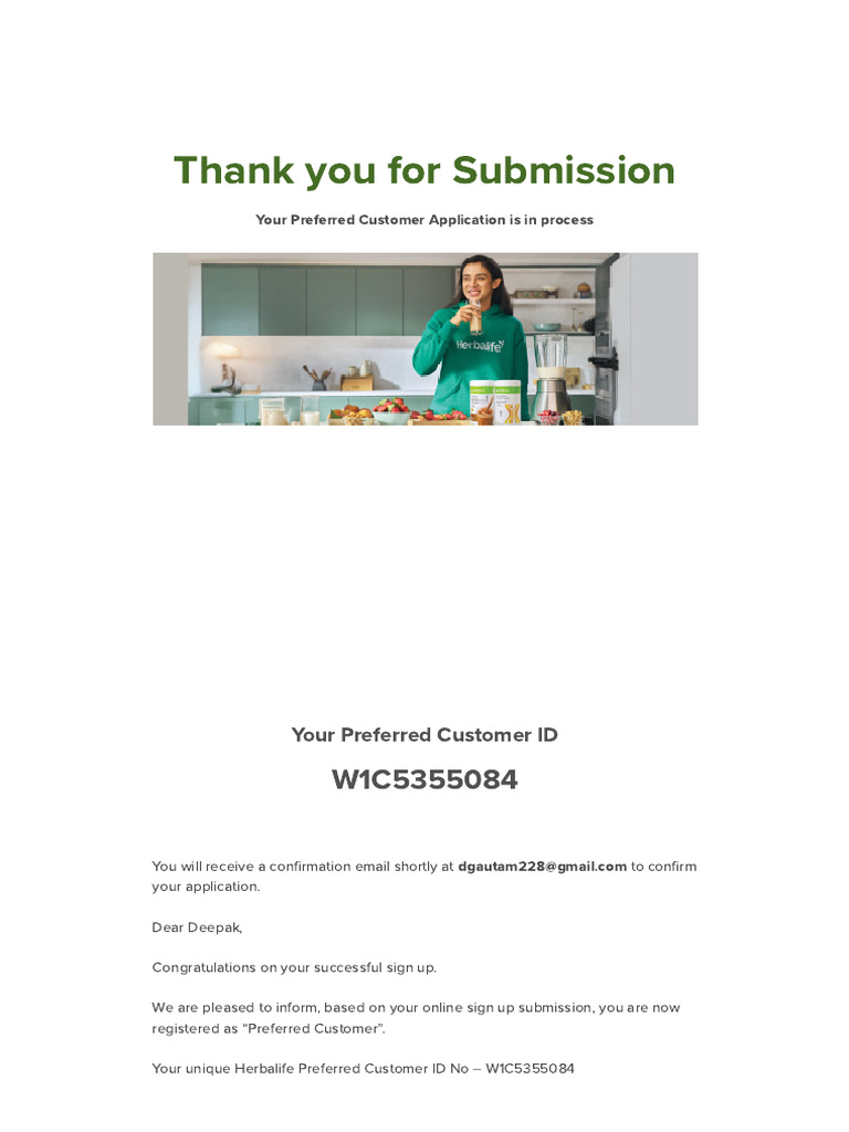 Herbalife Preferred Customer ID Confirmation | PDF