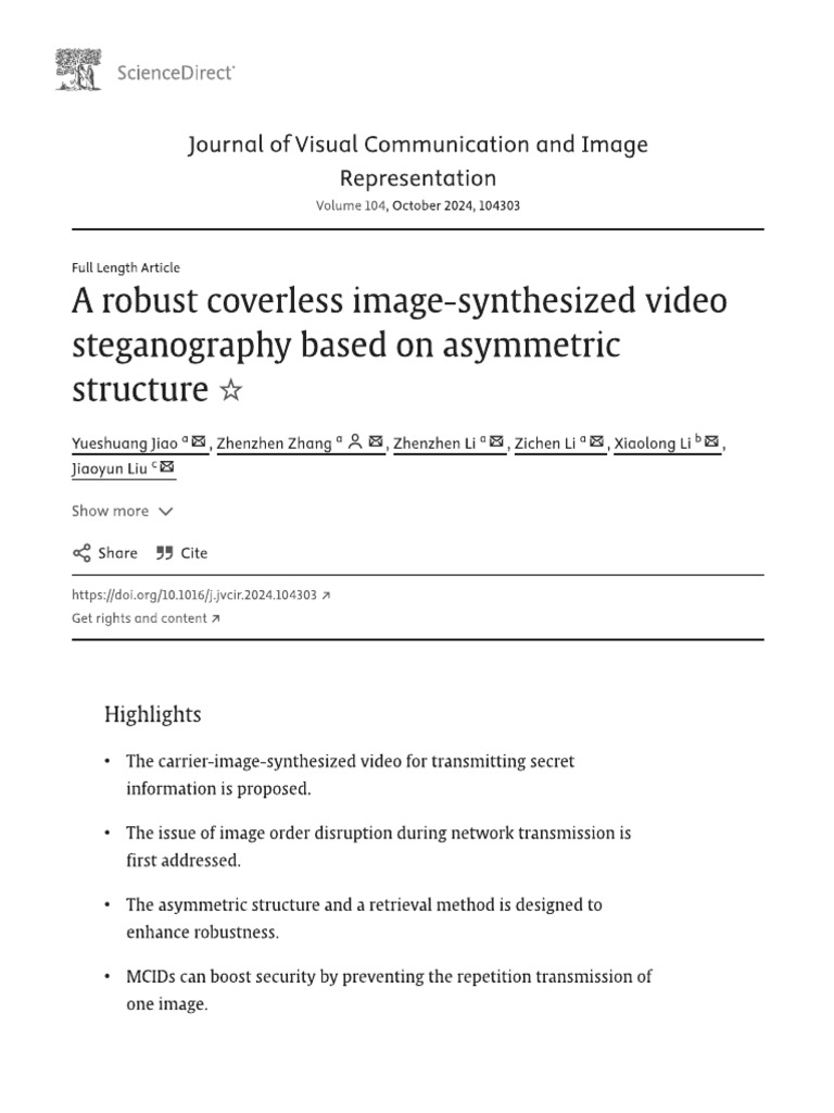 A Robust Coverless Image-Synthesized Video Steganography Based On Asymmetric Structure | PDF