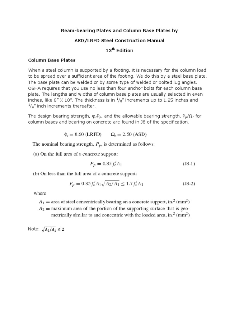 Beam and Column Bearing Plate Design | PDF