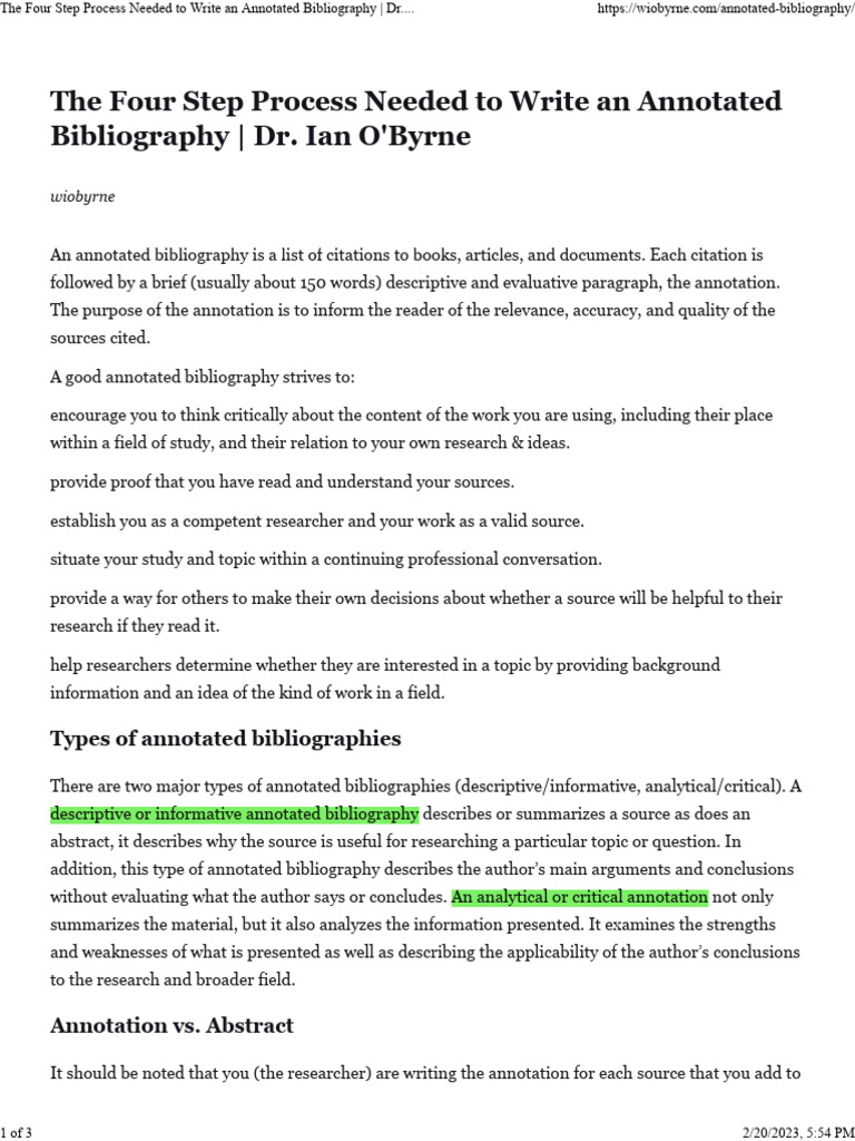 Four Steps to Create an Annotated Bibliography | PDF | Bibliography ...