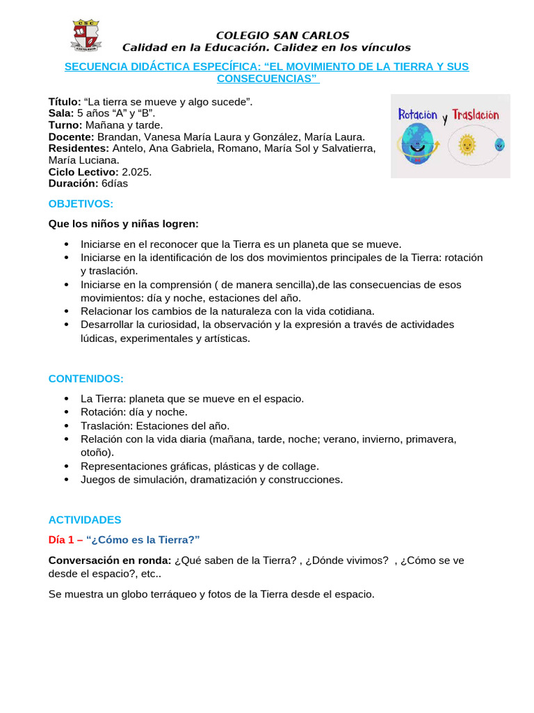 SECUENCIA DIDÁCTICA La Tierra y Sus Movimientos | PDF | Tierra