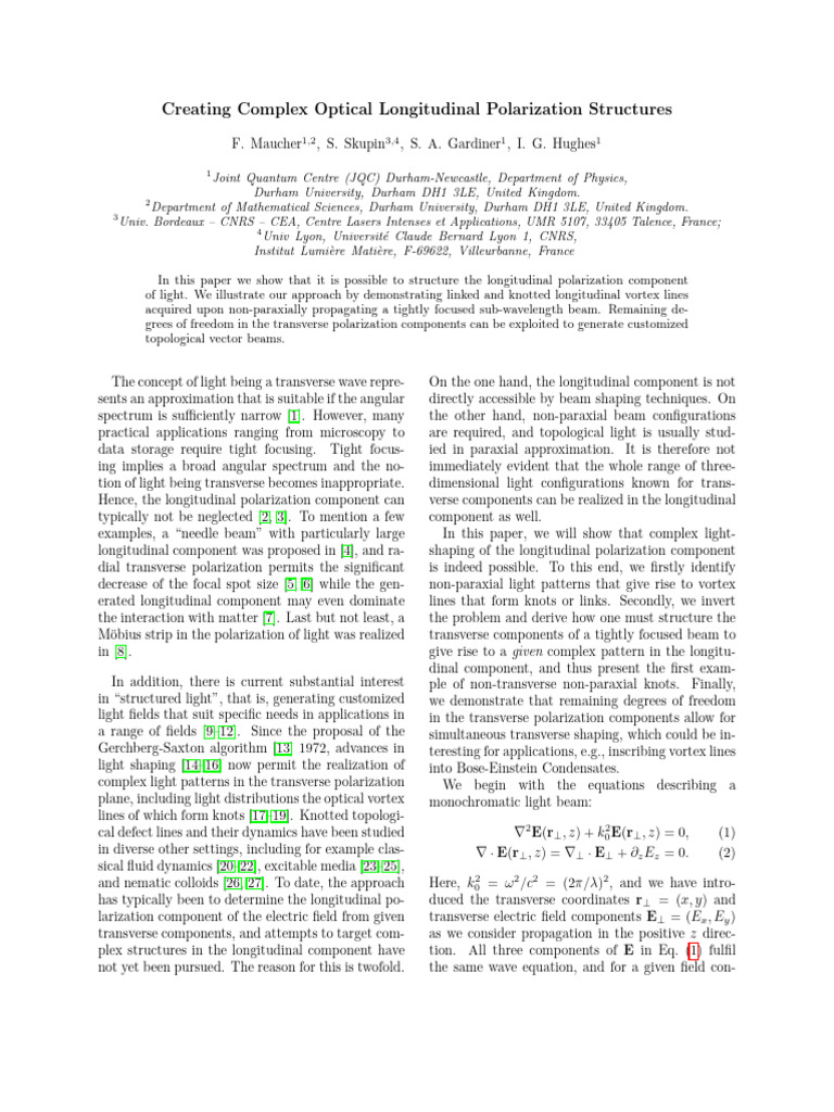 Complex Longitudinal Polarization in Light | PDF | Polarization (Waves ...