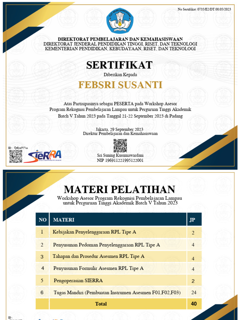 Sertifikat Workshop RPL Batch 5 Padang | PDF