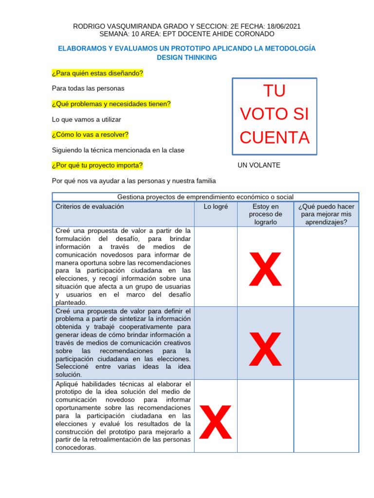 s10 Elaboramos y Evaluamos Un Prototipo Aplicando La Metodología Design Thinking | PDF