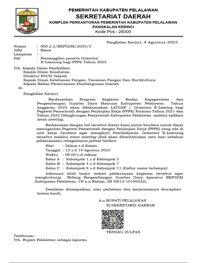 Surat Pemanggilan Peserta E-Learning Latsar 2025 | PDF