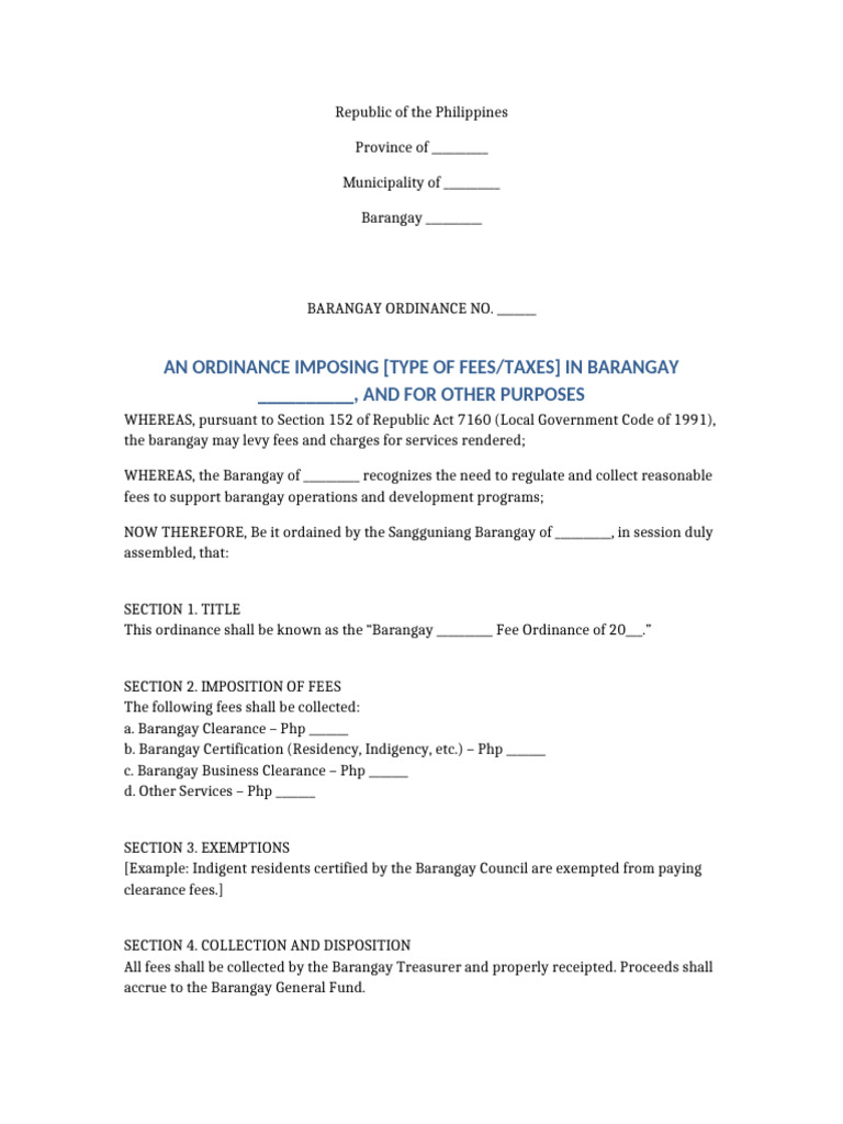 Barangay Tax Ordinance Template | PDF