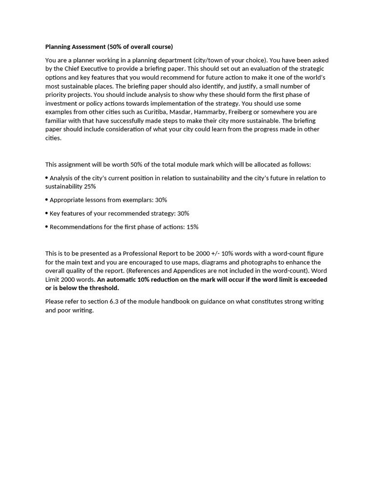 Coursework 1 - Planning Assessment | PDF