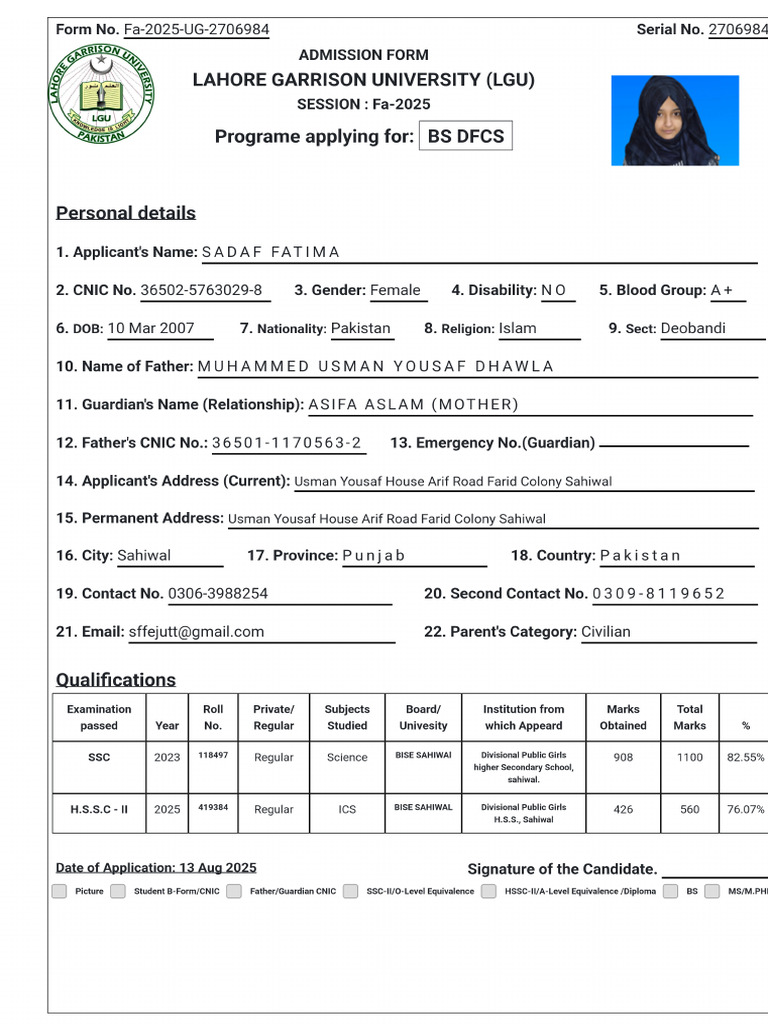 Admission Form | PDF