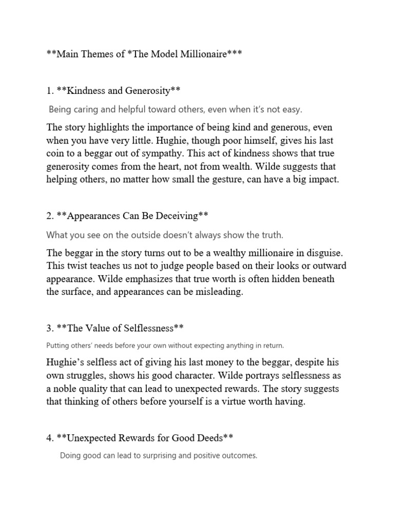 Main Themes of Model Millionare | PDF